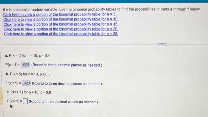 Solved If x is a binomial random variable, use the binomial | Chegg.com