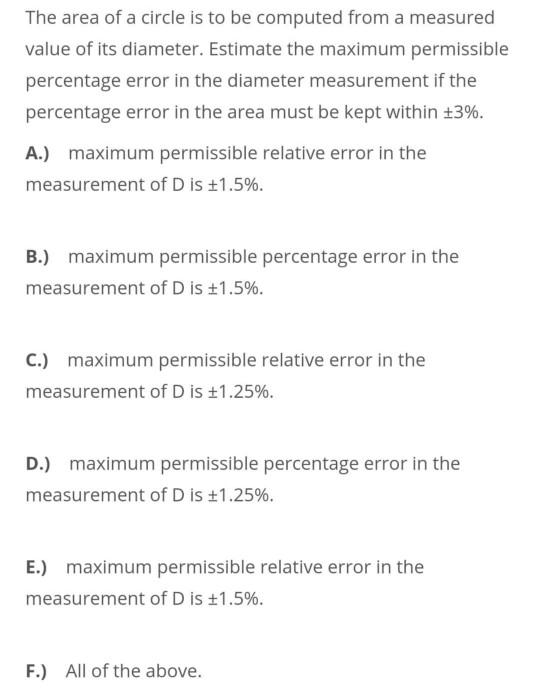 Solved The area of a circle is to be computed from a | Chegg.com