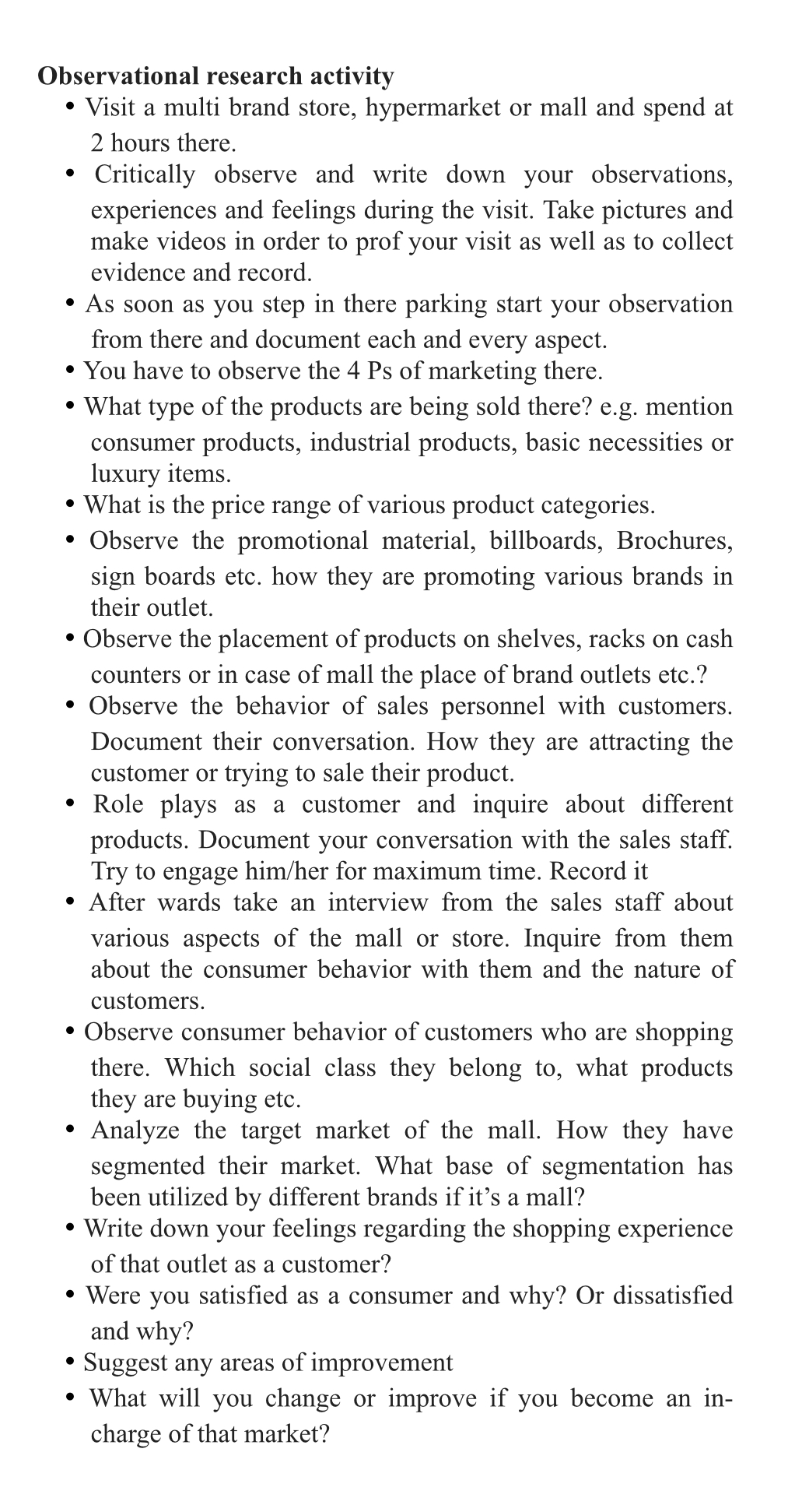 Solved Observational research activityVisit a multi brand | Chegg.com