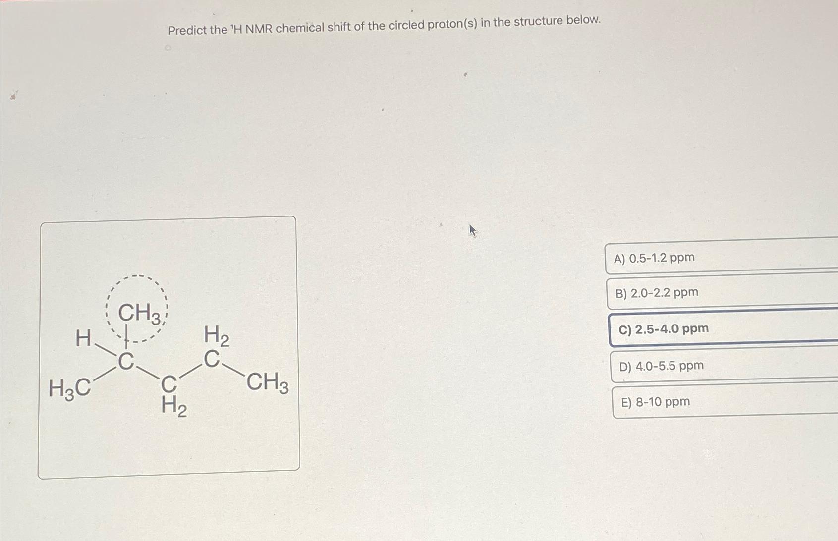 Solved Predict the ?1H ﻿NMR chemical shift of the circled | Chegg.com