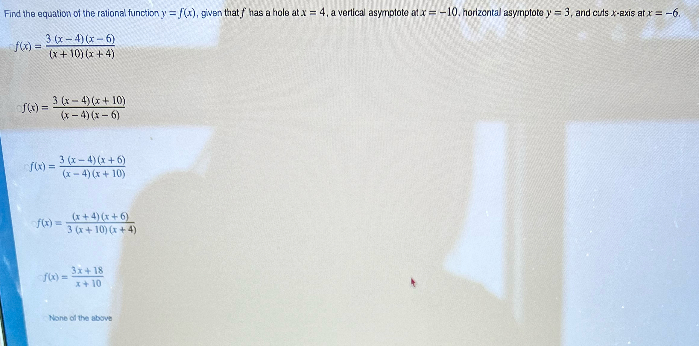 Solved Find the equation of the rational function y=f(x), | Chegg.com