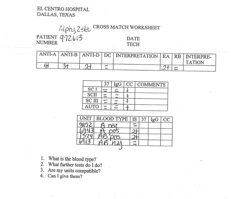 Solved PLEASE ANSER THE CROSSMATCH AND FILL IN THE BLANK | Chegg.com