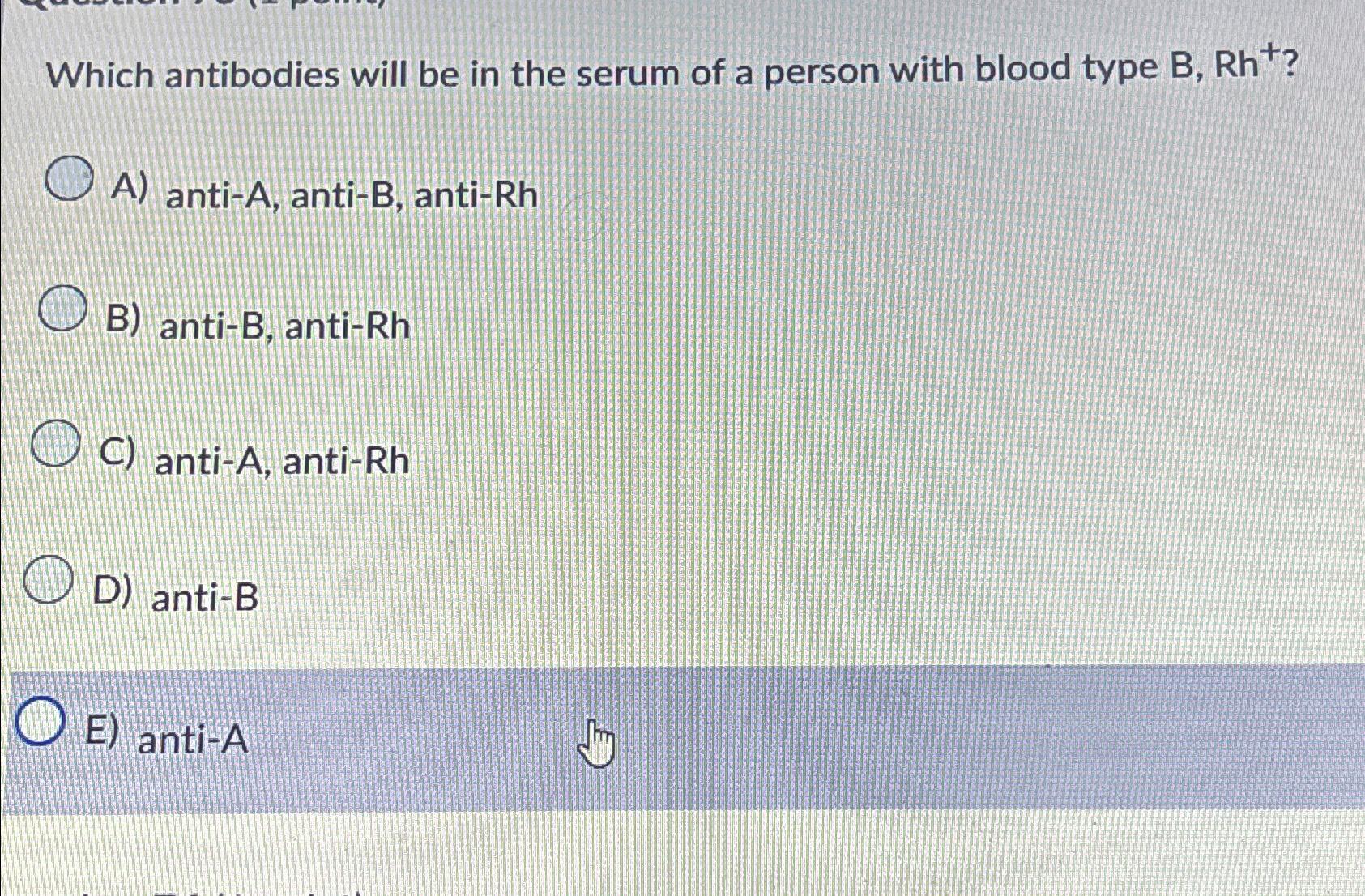 Solved Which antibodies will be in the serum of a person | Chegg.com