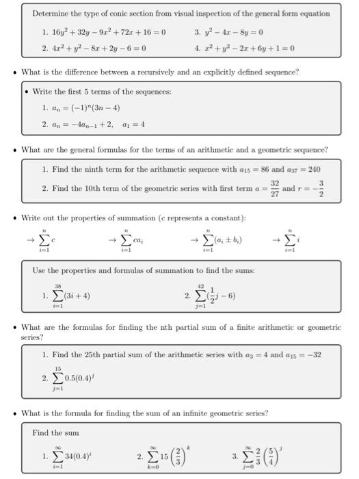 Solved Determine the type of conic section from visual | Chegg.com