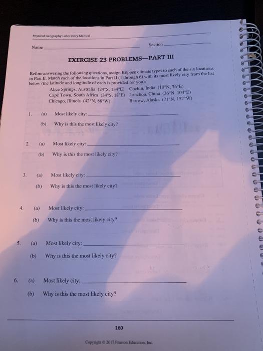 Solved Mysical Geography Manual Name Section EXERCISE 23 | Chegg.com