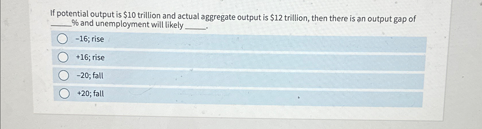 Solved If potential output is $10 ﻿trillion and actual | Chegg.com