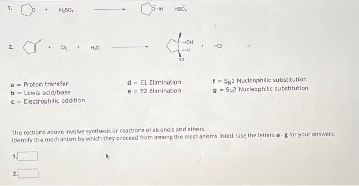 Solved 1. HSO4 2. +Cl2 H2O d= E1 Elimination f=SN1 | Chegg.com
