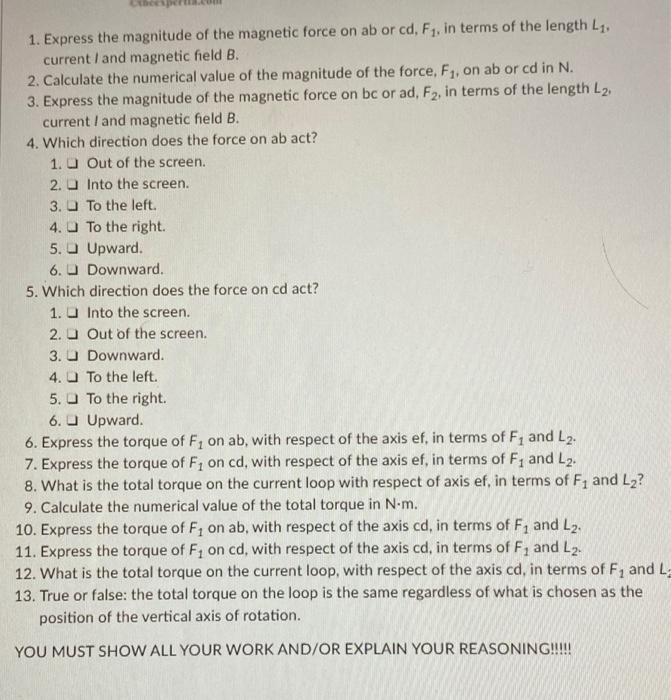 Solved A rectangular loop with L1 -0.25 m and L2 = 0.53 m is | Chegg.com