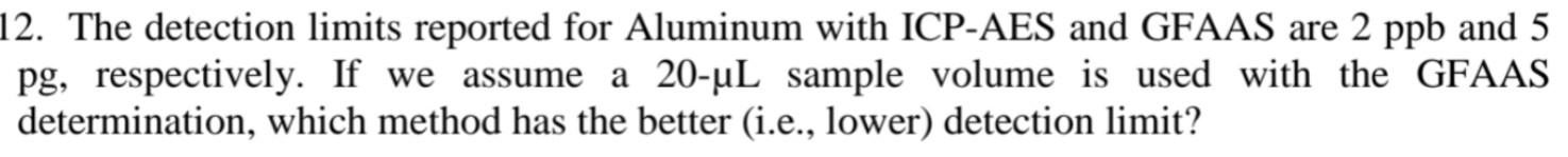 Solved 12. The detection limits reported for Aluminum with | Chegg.com