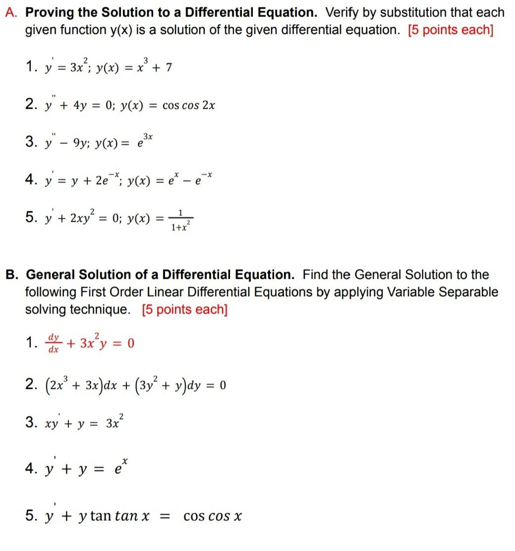 Solved A. Proving the Solution to a Differential Equation. | Chegg.com