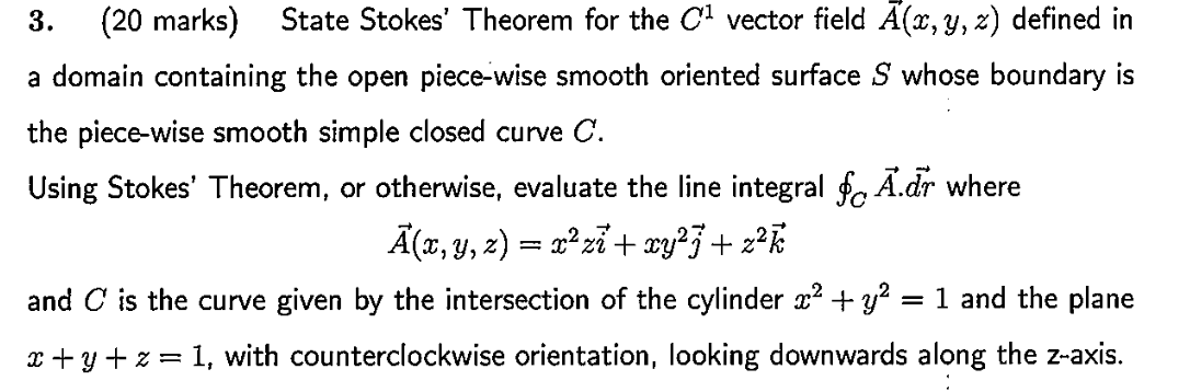Using stokes theorem to solve a line integral. | Chegg.com
