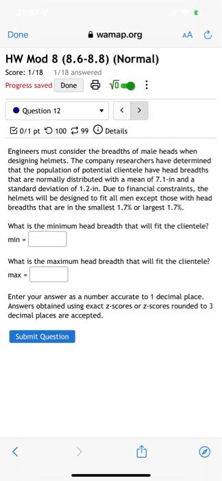 Solved Done wamap.org HW Mod 8 (8.6-8.8) (Normal) Score: | Chegg.com
