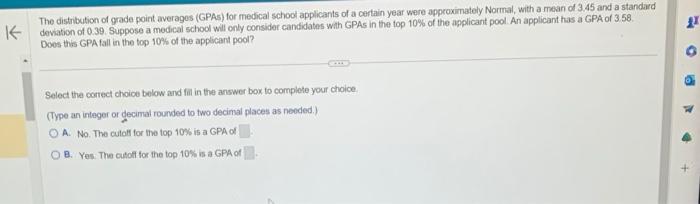 Solved The distribution of grade point averages (GPAs) for | Chegg.com