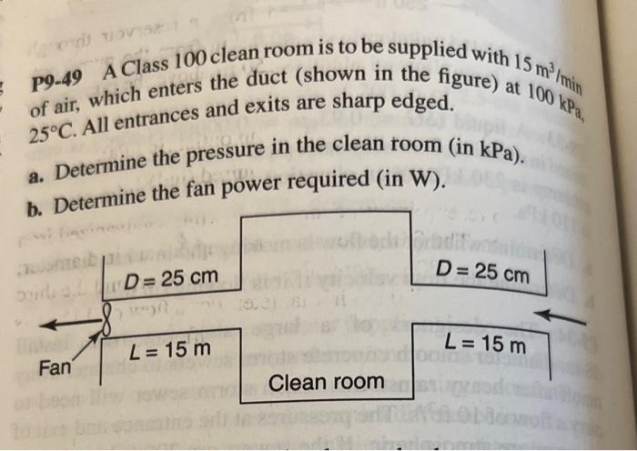 Solved p9-49 A Class 100 clean room is to be supplied with | Chegg.com