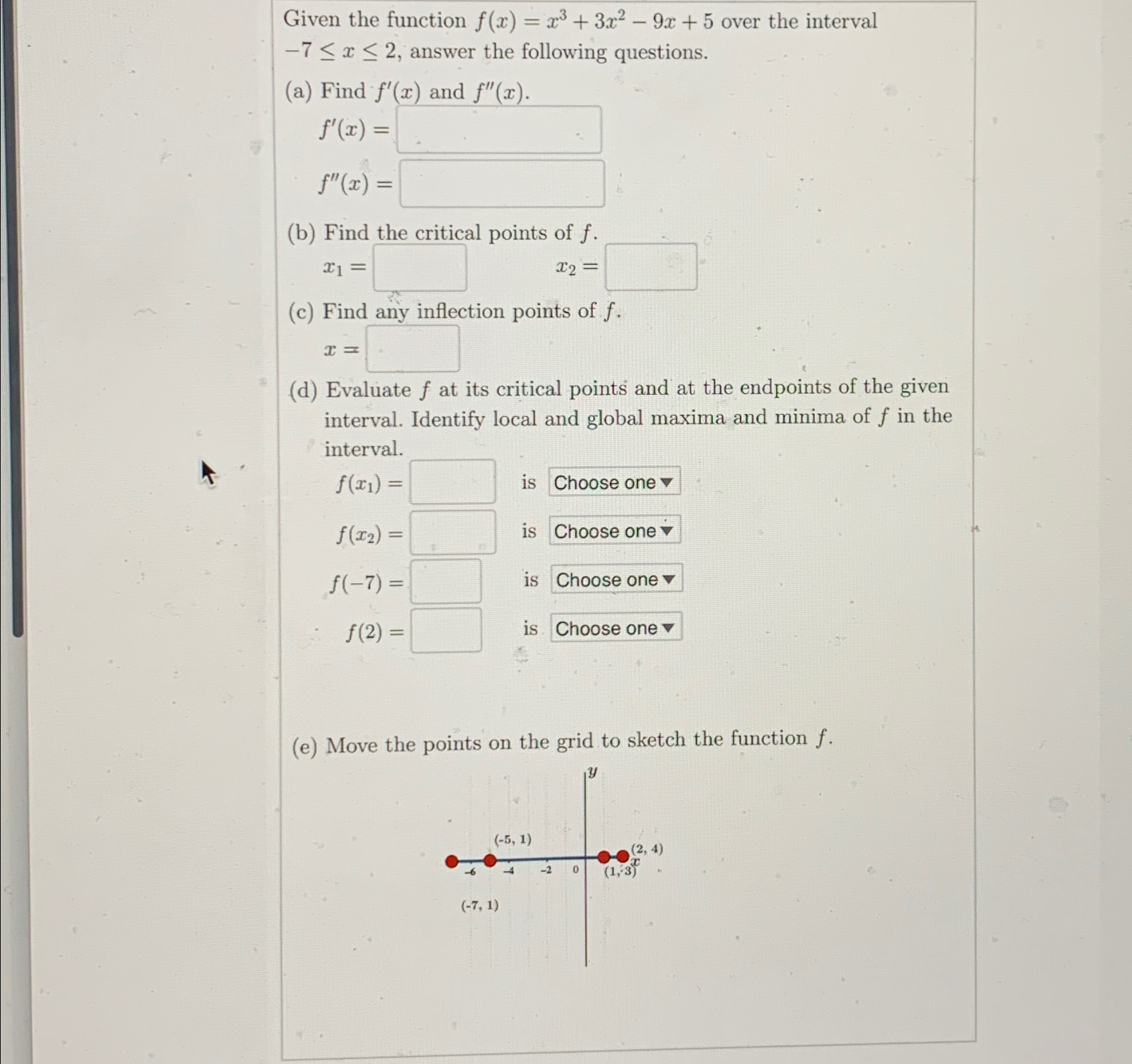 Solved Given the function f(x)=x3+3x2-9x+5 ﻿over the | Chegg.com