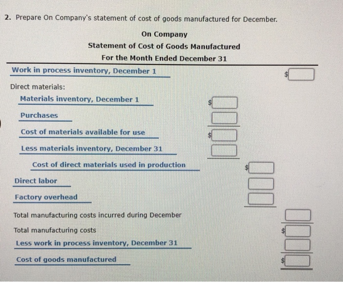Solved Manufacturing Income Statement, Statement of Cost of | Chegg.com