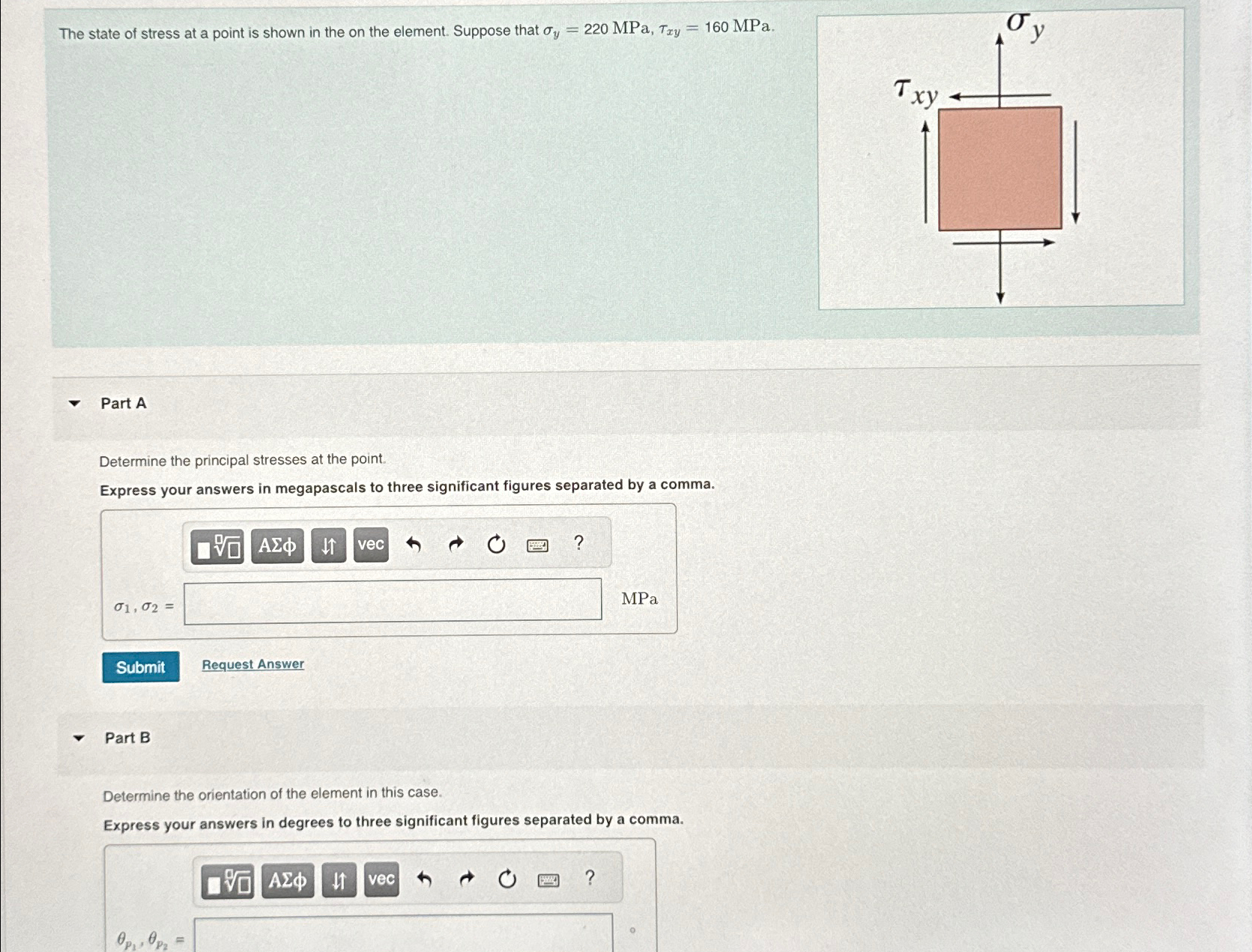 Solved The state of stress at a point is shown in the on the | Chegg.com