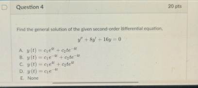 Solved Question 420 ﻿ptsFind the general solution of the | Chegg.com