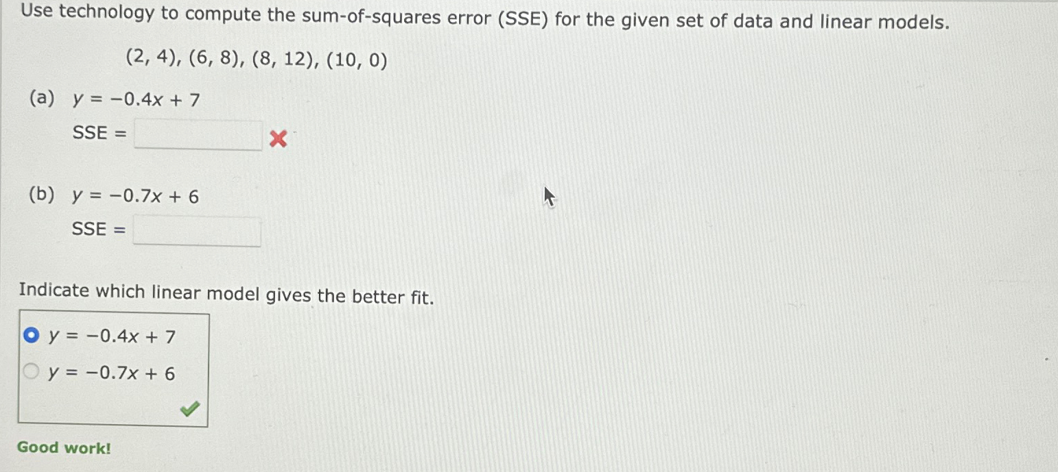 Solved Use Technology To Compute The Sum Of Squares Error