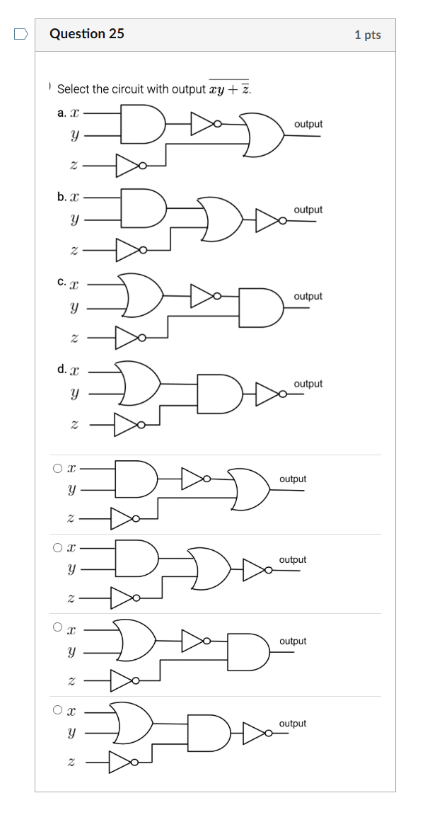 Solved Question 25I Select the circuit with output | Chegg.com