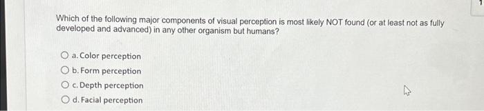 Solved Which of the following major components of visual | Chegg.com