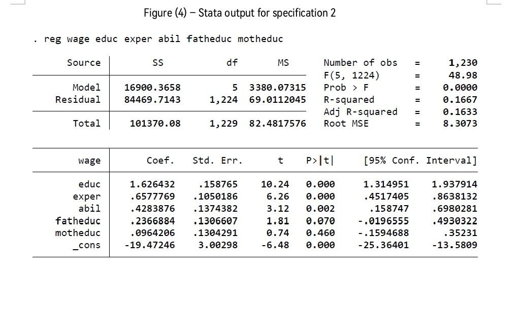 Solved 2 Use The Stata Outputs Presented In Handout 1 To 
