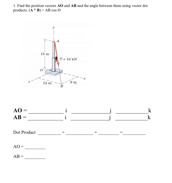 Solved 1. Find the position vectors AO and AB and the angle | Chegg.com