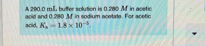 Solved A 290.0 mL buffer solution is 0.280M in acetic acid | Chegg.com