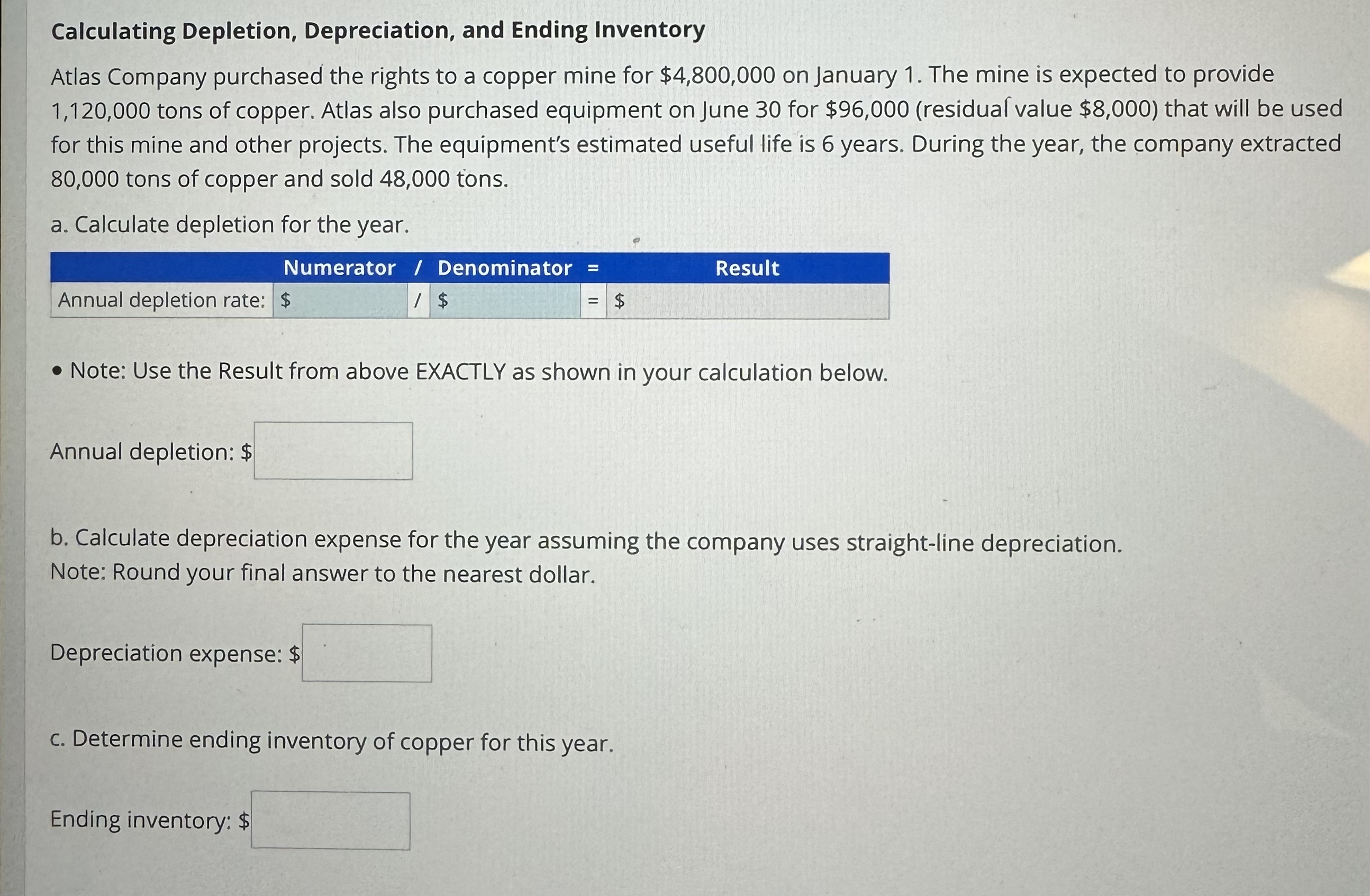 Solved Calculating Depletion, Depreciation, and Ending | Chegg.com