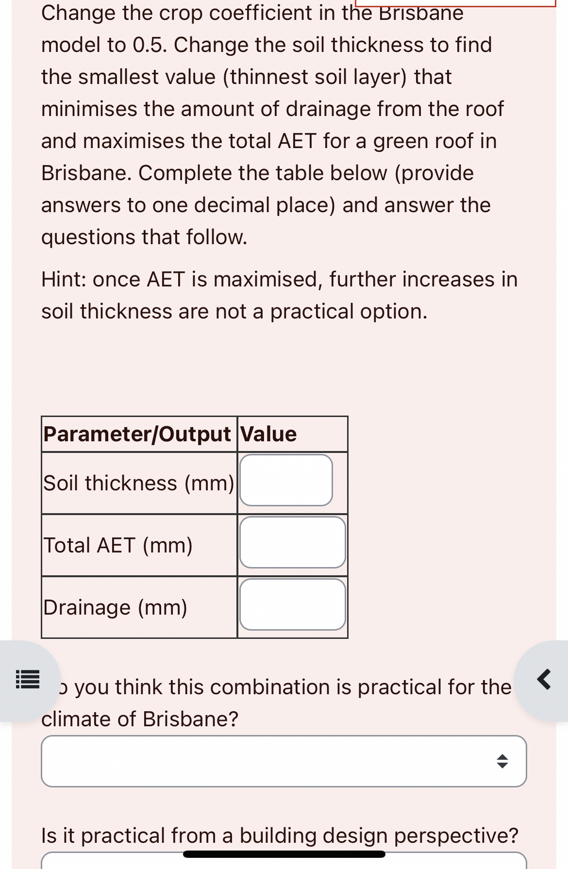 Solved Change the crop coefficient in the Brisbane model to | Chegg.com