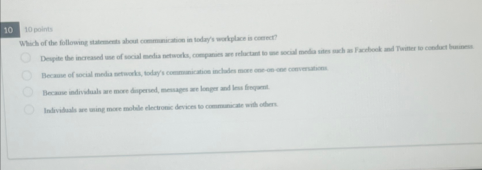 Solved 1010 ﻿pointsWhich of the following statements about | Chegg.com