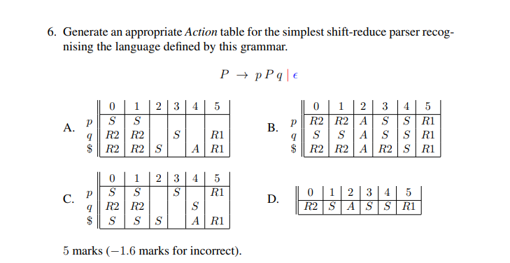 Solved Generate an appropriate Action table for the simplest | Chegg.com