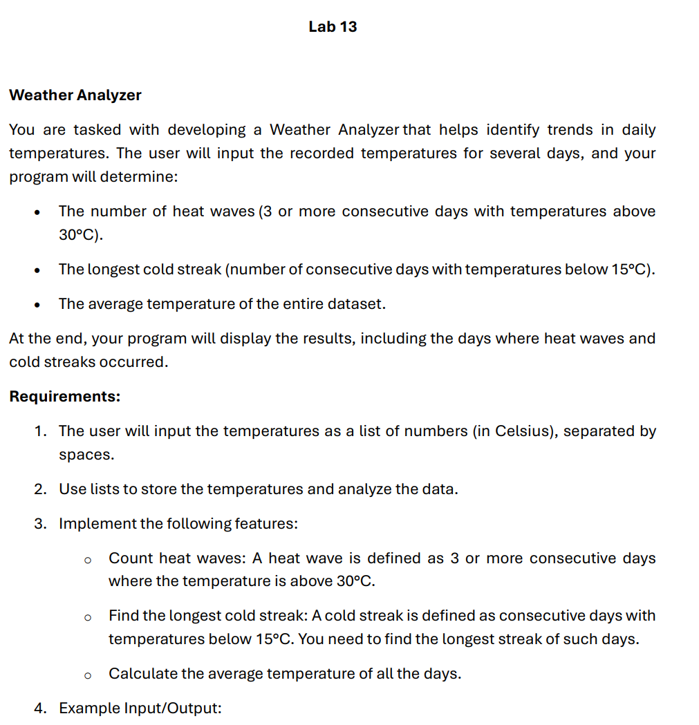 Solved In Java pleaseWeather AnalyzerYou are tasked with | Chegg.com