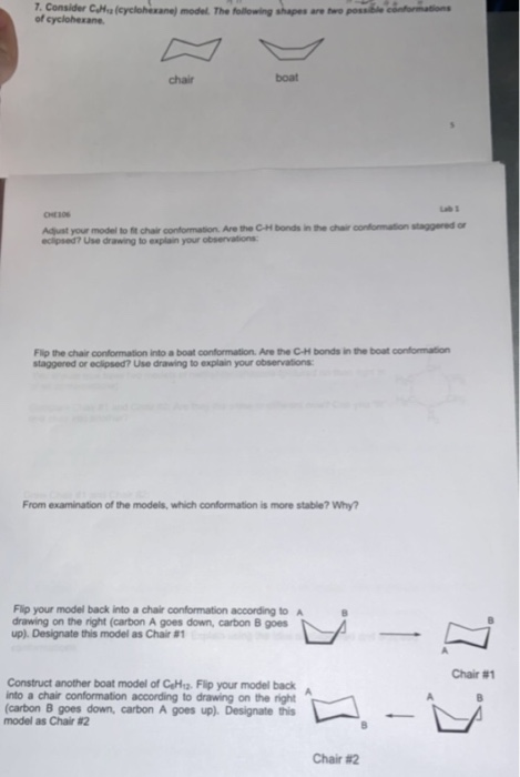 Solved 1. Con Cyclohexanej model The fo of cyclohexane r m | Chegg.com