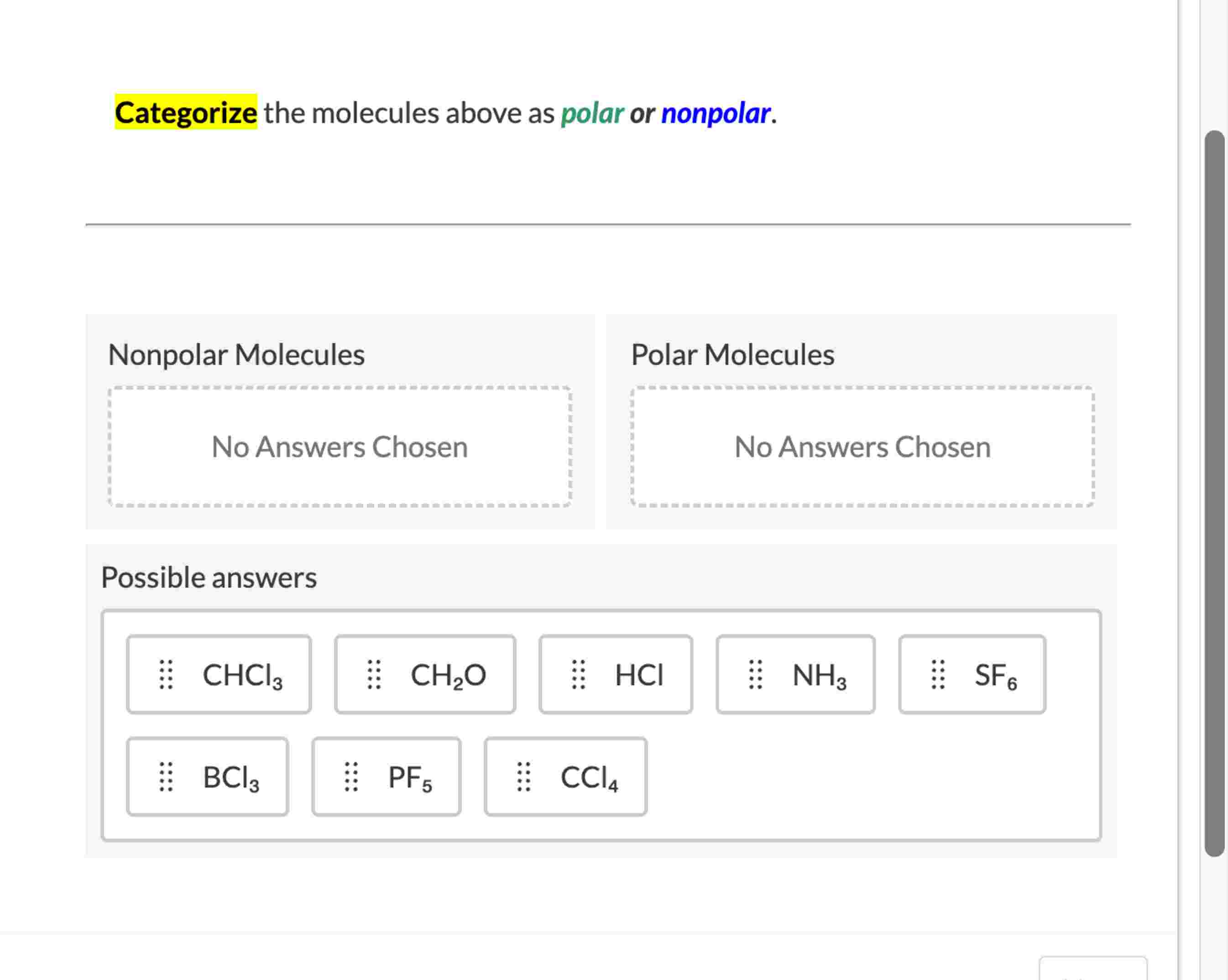 Solved Categorize the molecules above as polar or | Chegg.com