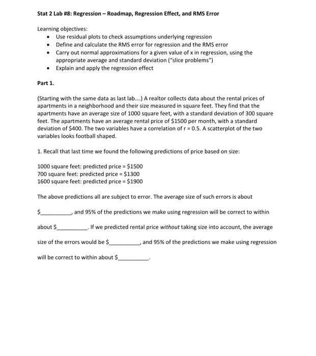 Solved Stat 2 Lab #8: Regression - Roadmap, Regression | Chegg.com