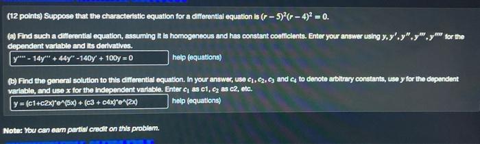Solved (12 points) Suppose that the characteristic equation | Chegg.com