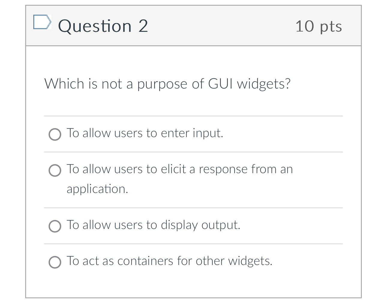 Solved Question 210ptsWhich is not a purpose of GUI | Chegg.com