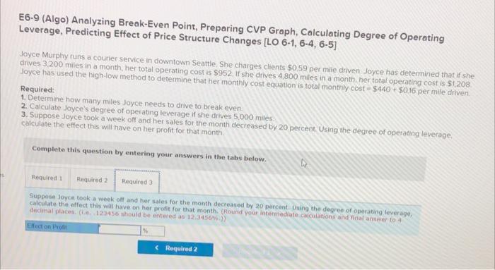 Solved E6-9 (Algo) Analyzing Break-Even Point, Preparing CVP | Chegg.com