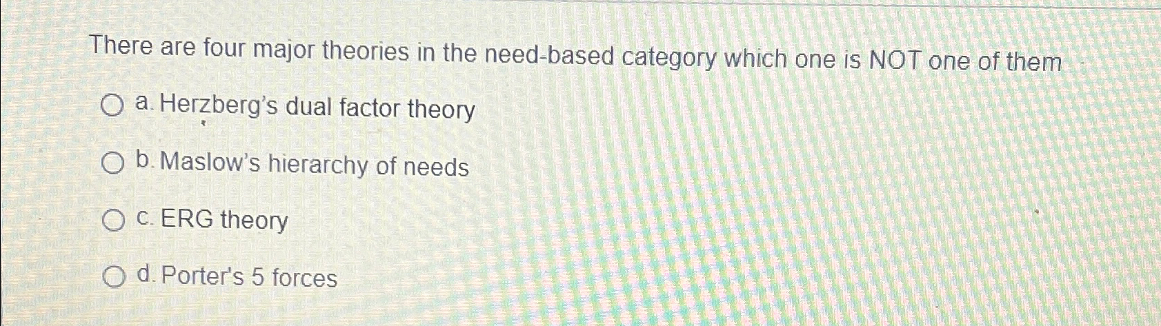 Solved There are four major theories in the need-based | Chegg.com