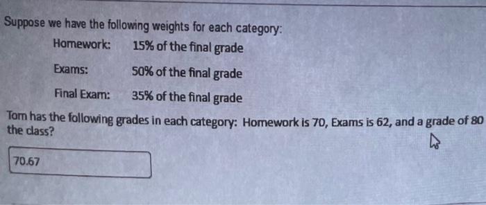Solved Suppose we have the following weights for each | Chegg.com
