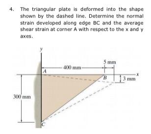 Solved 4. The triangular plate is deformed into the shape | Chegg.com