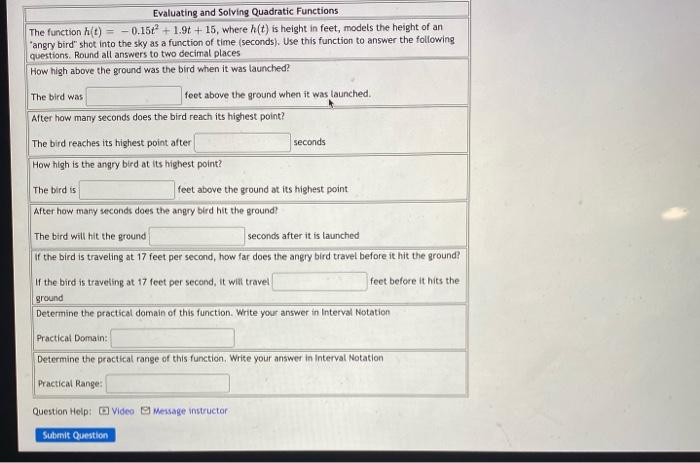 Solved Evaluating and Solving Quadratic Functions The | Chegg.com