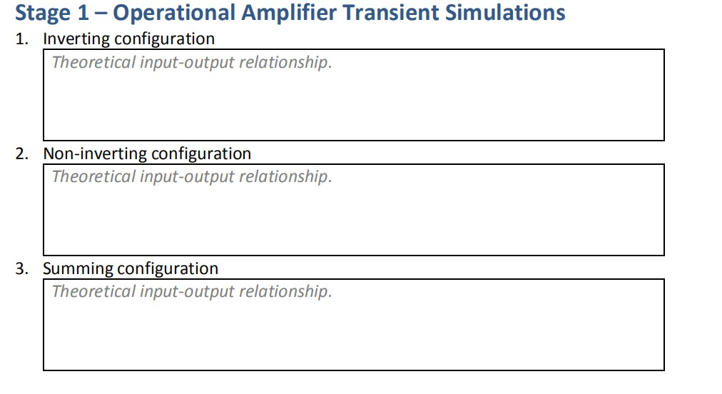 Solved Stage 1 - Operational Amplifier Transient Simulations | Chegg.com