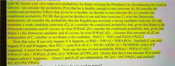 Solved (part II) Assess your own subjective probability for | Chegg.com