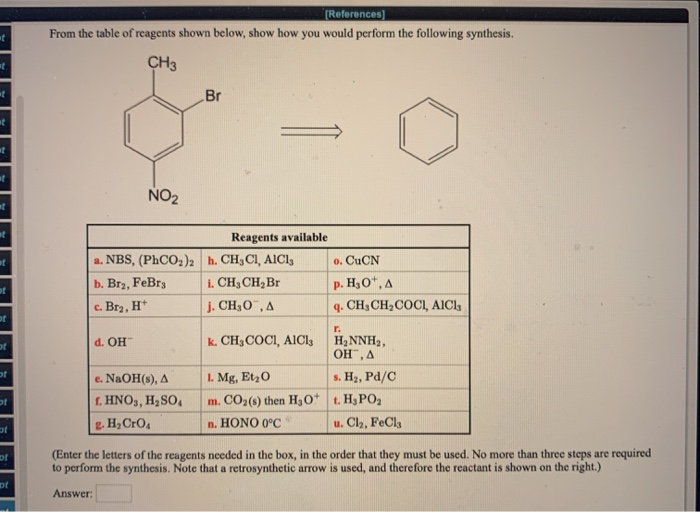 Solved (References) From the table of reagents shown below, | Chegg.com