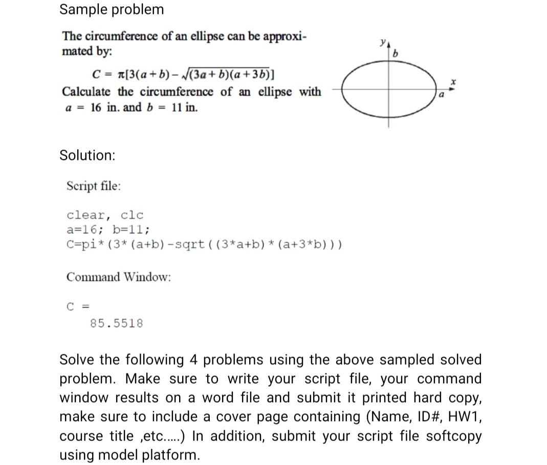 Solved Sample problem The circumference of an ellipse can be | Chegg.com