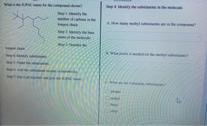 Solved What is the IUPAC name for the compound shown? Step | Chegg.com