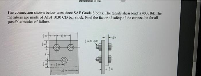 Solved The connection shown below uses three SAE Grade 8 | Chegg.com