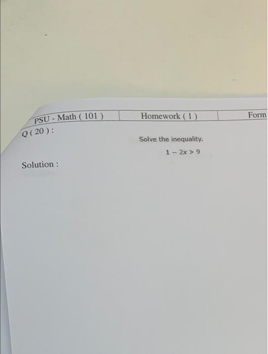 Solved PSU - Math (101) Homework (1) Form Q(19): Solve for y | Chegg.com